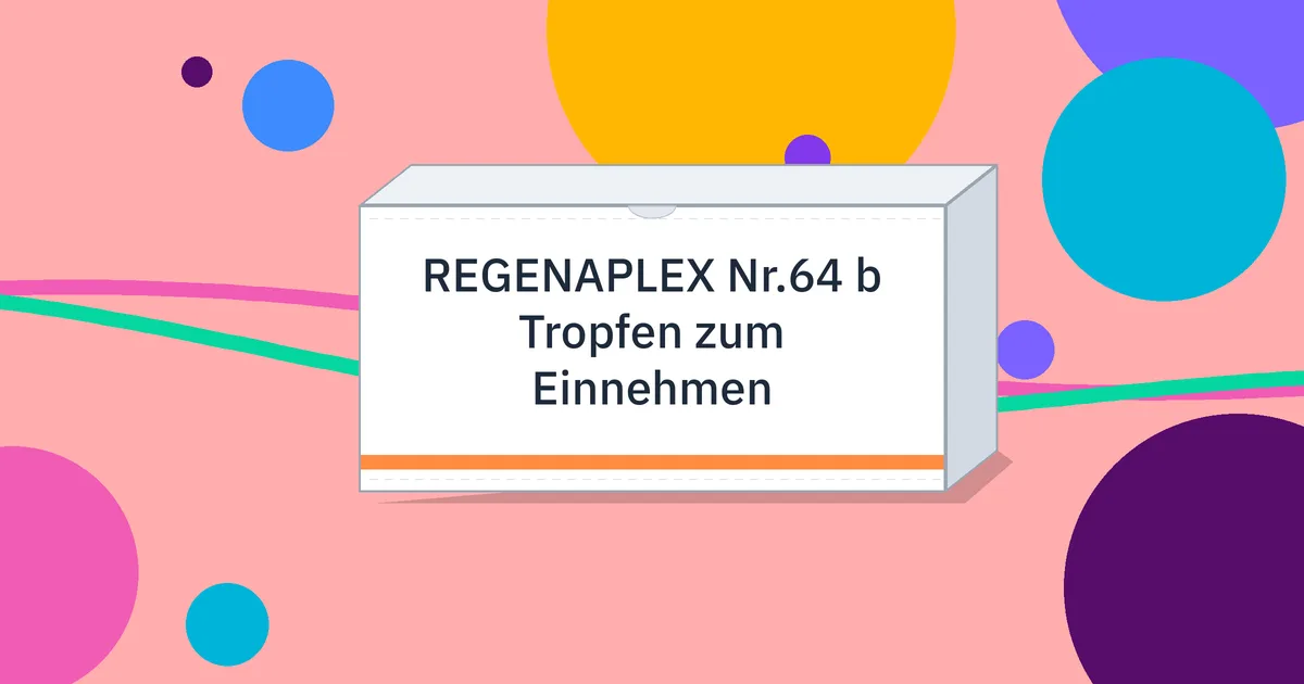 Symbolbild: Packung mit der Aufschrift REGENAPLEX Nr.64 b Tropfen zum Einnehmen (PZN 02643133) – Verfügbarkeit und Bezug in Apotheken in Frankfurt am Main