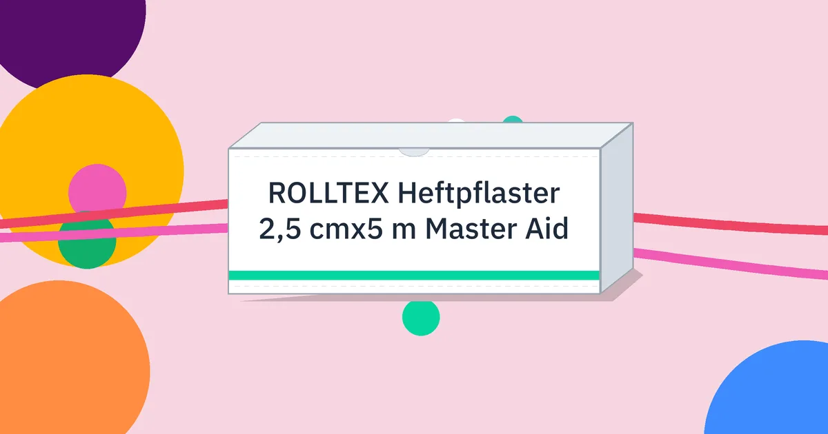 Symbolbild: Packung mit der Aufschrift ROLLTEX Heftpflaster 2,5 cmx5 m Master Aid (PZN 20128943) – Verfügbarkeit und Bezug in Apotheken in Frankfurt am Main