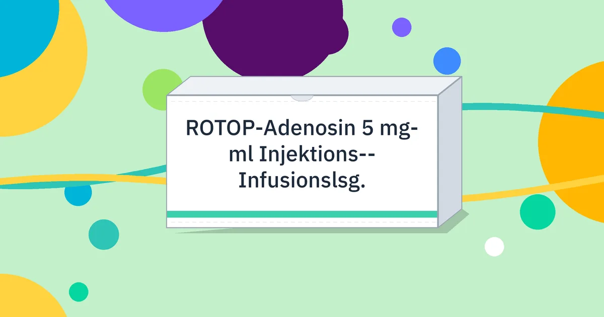 Symbolbild: Packung mit der Aufschrift ROTOP-Adenosin 5 mg-ml Injektions--Infusionslsg. (PZN 04369618) – Verfügbarkeit und Bezug in Apotheken in Frankfurt am Main