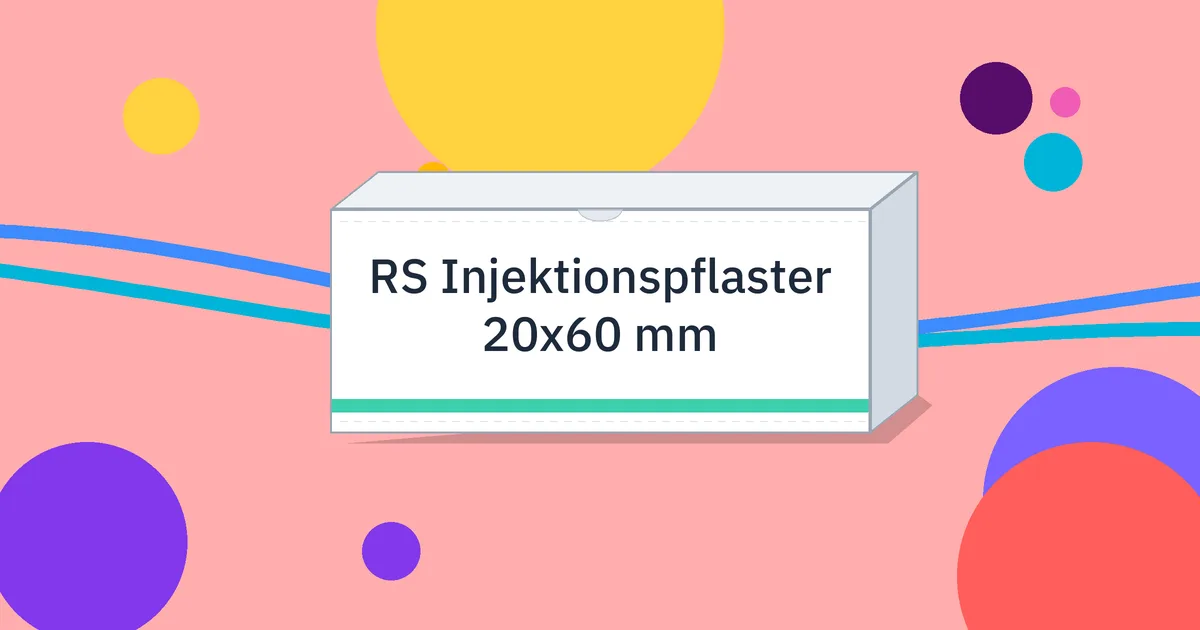 Symbolbild: Packung mit der Aufschrift RS Injektionspflaster 20x60 mm (PZN 04869367) – Verfügbarkeit und Bezug in Apotheken in Frankfurt am Main