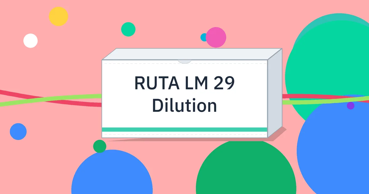 Symbolbild: Packung mit der Aufschrift RUTA LM 29 Dilution (PZN 13173860) – Verfügbarkeit und Bezug in Apotheken in Frankfurt am Main