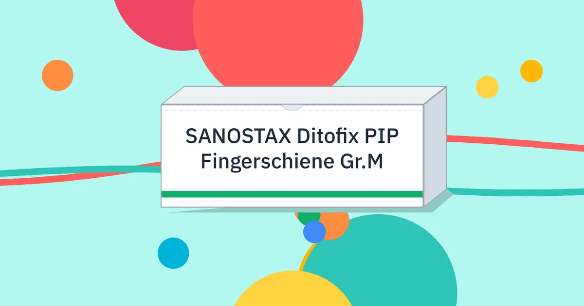 Symbolbild: Packung mit der Aufschrift SANOSTAX Ditofix PIP Fingerschiene Gr.M (PZN 11604787) – Verfügbarkeit und Bezug in Apotheken in Frankfurt am Main