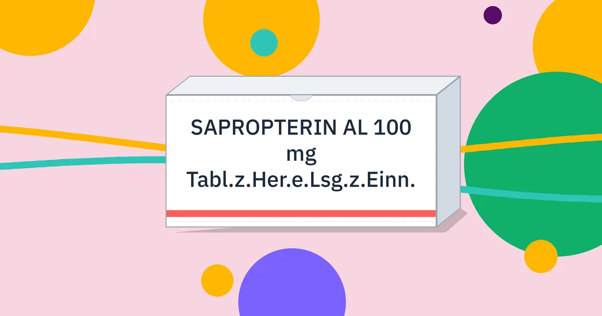 Symbolbild: Packung mit der Aufschrift SAPROPTERIN AL 100 mg Tabl.z.Her.e.Lsg.z.Einn. (PZN 19169434) – Verfügbarkeit und Bezug in Apotheken in Frankfurt am Main