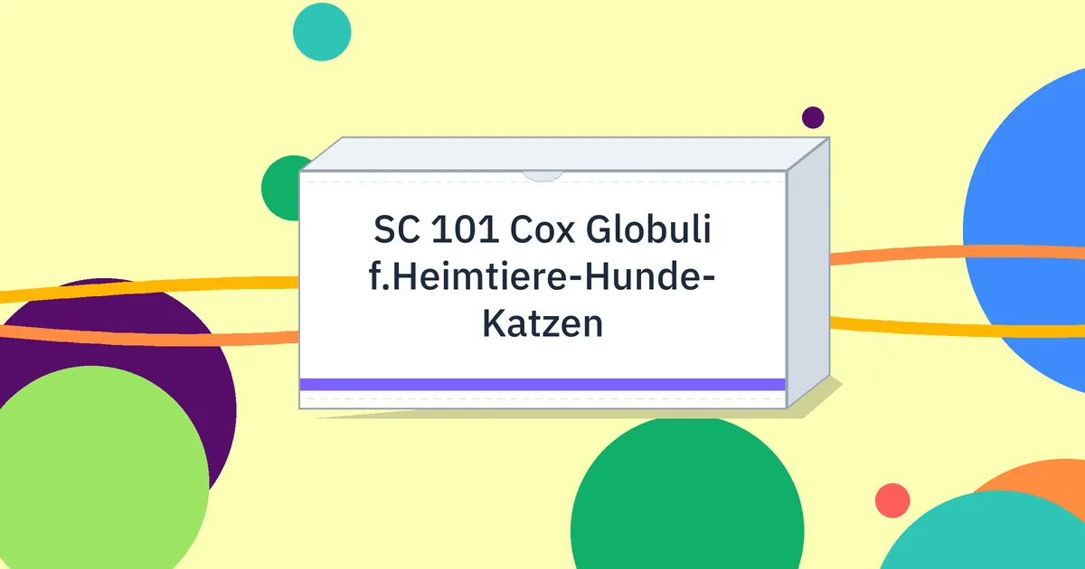 Symbolbild: Packung mit der Aufschrift SC 101 Cox Globuli f.Heimtiere-Hunde-Katzen (PZN 09441473) – Verfügbarkeit und Bezug in Apotheken in Frankfurt am Main