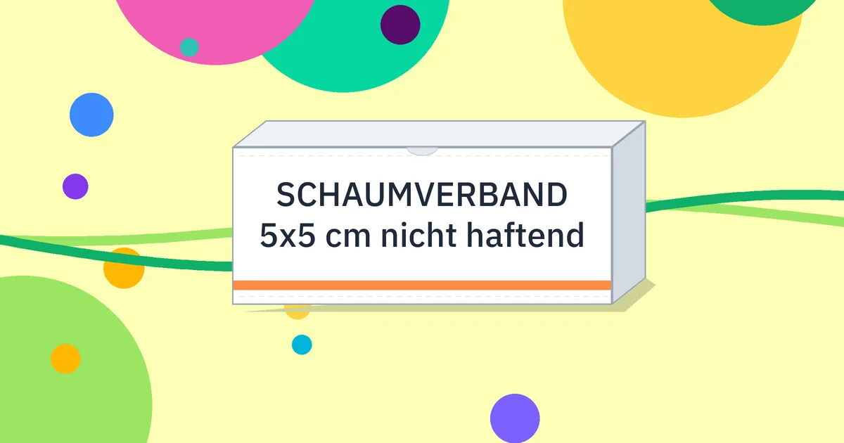 Symbolbild: Packung mit der Aufschrift SCHAUMVERBAND 5x5 cm nicht haftend (PZN 17833566) – Verfügbarkeit und Bezug in Apotheken in Frankfurt am Main