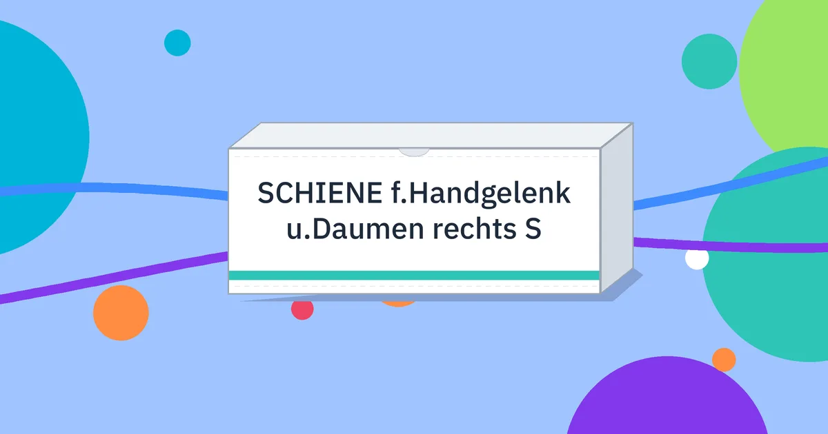 Symbolbild: Packung mit der Aufschrift SCHIENE f.Handgelenk u.Daumen rechts S (PZN 19070291) – Verfügbarkeit und Bezug in Apotheken in Frankfurt am Main