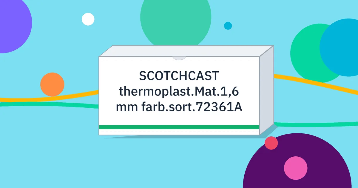 Symbolbild: Packung mit der Aufschrift SCOTCHCAST thermoplast.Mat.1,6 mm farb.sort.72361A (PZN 04832625) – Verfügbarkeit und Bezug in Apotheken in Frankfurt am Main