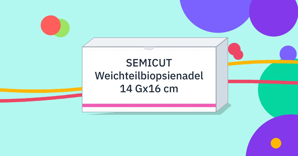 Symbolbild: Packung mit der Aufschrift SEMICUT Weichteilbiopsienadel 14 Gx16 cm (PZN 19735773) – Verfügbarkeit und Bezug in Apotheken in Frankfurt am Main