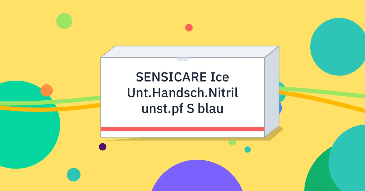Symbolbild: Packung mit der Aufschrift SENSICARE Ice Unt.Handsch.Nitril unst.pf S blau (PZN 16210343) – Verfügbarkeit und Bezug in Apotheken in Frankfurt am Main