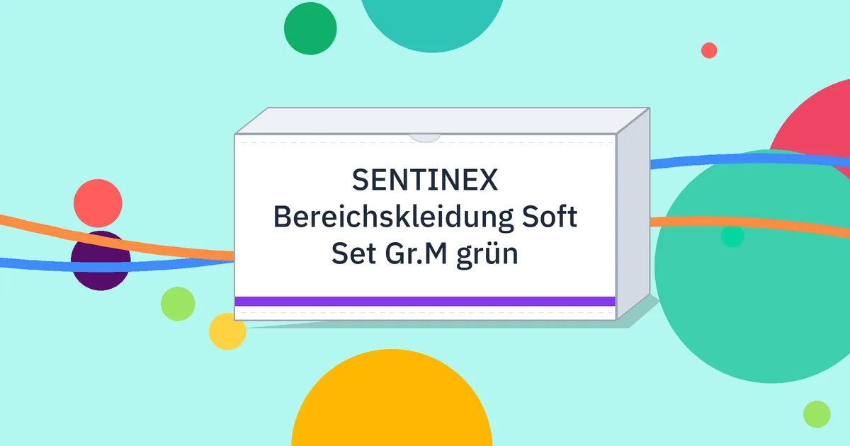 Symbolbild: Packung mit der Aufschrift SENTINEX Bereichskleidung Soft Set Gr.M grün (PZN 09737512) – Verfügbarkeit und Bezug in Apotheken in Frankfurt am Main