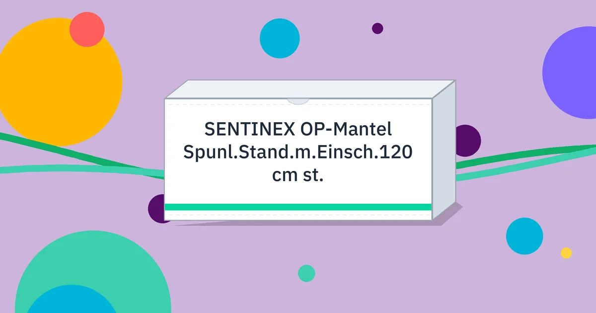 Symbolbild: Packung mit der Aufschrift SENTINEX OP-Mantel Spunl.Stand.m.Einsch.120 cm st. (PZN 03162281) – Verfügbarkeit und Bezug in Apotheken in Frankfurt am Main