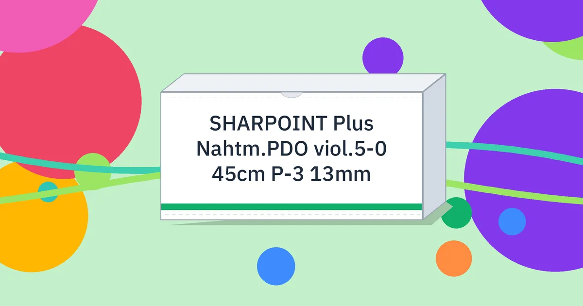 Symbolbild: Packung mit der Aufschrift SHARPOINT Plus Nahtm.PDO viol.5-0 45cm P-3 13mm (PZN 17994068) – Verfügbarkeit und Bezug in Apotheken in Frankfurt am Main