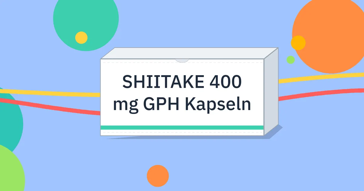 Symbolbild: Packung mit der Aufschrift SHIITAKE 400 mg GPH Kapseln (PZN 00968902) – Verfügbarkeit und Bezug in Apotheken in Frankfurt am Main