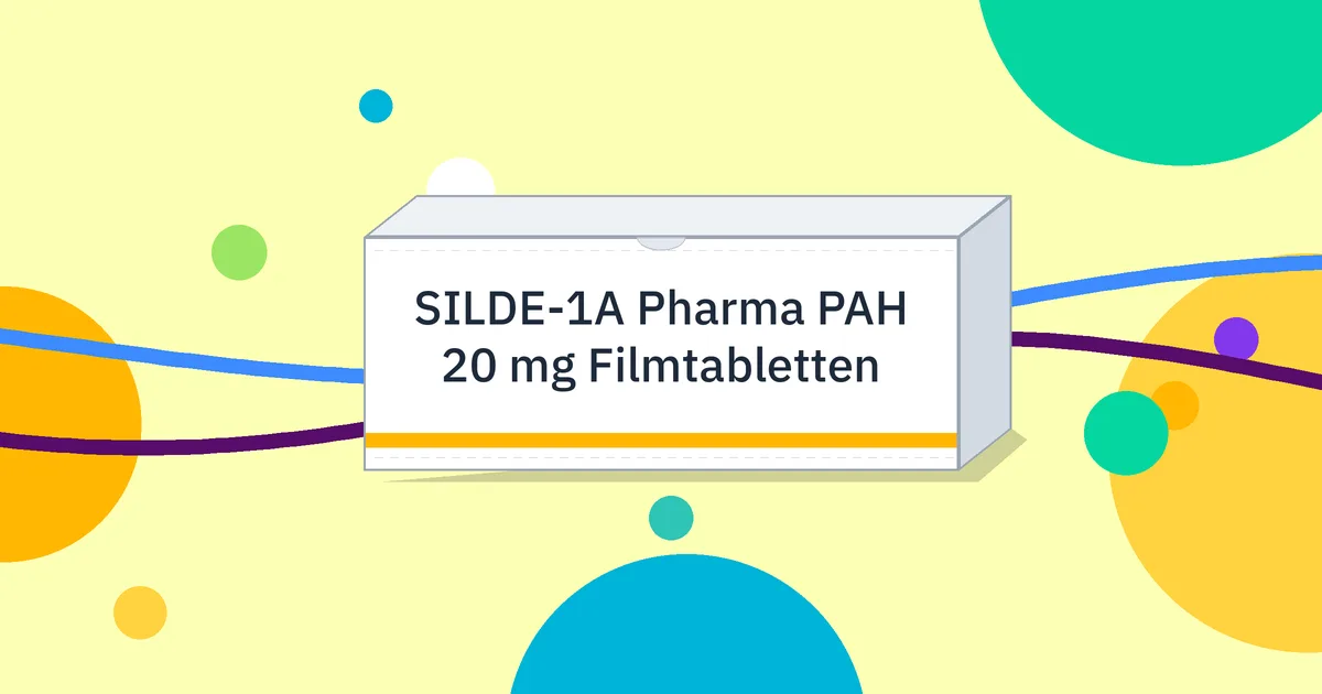 Symbolbild: Packung mit der Aufschrift SILDE-1A Pharma PAH 20 mg Filmtabletten (PZN 12559818) – Verfügbarkeit und Bezug in Apotheken in Frankfurt am Main