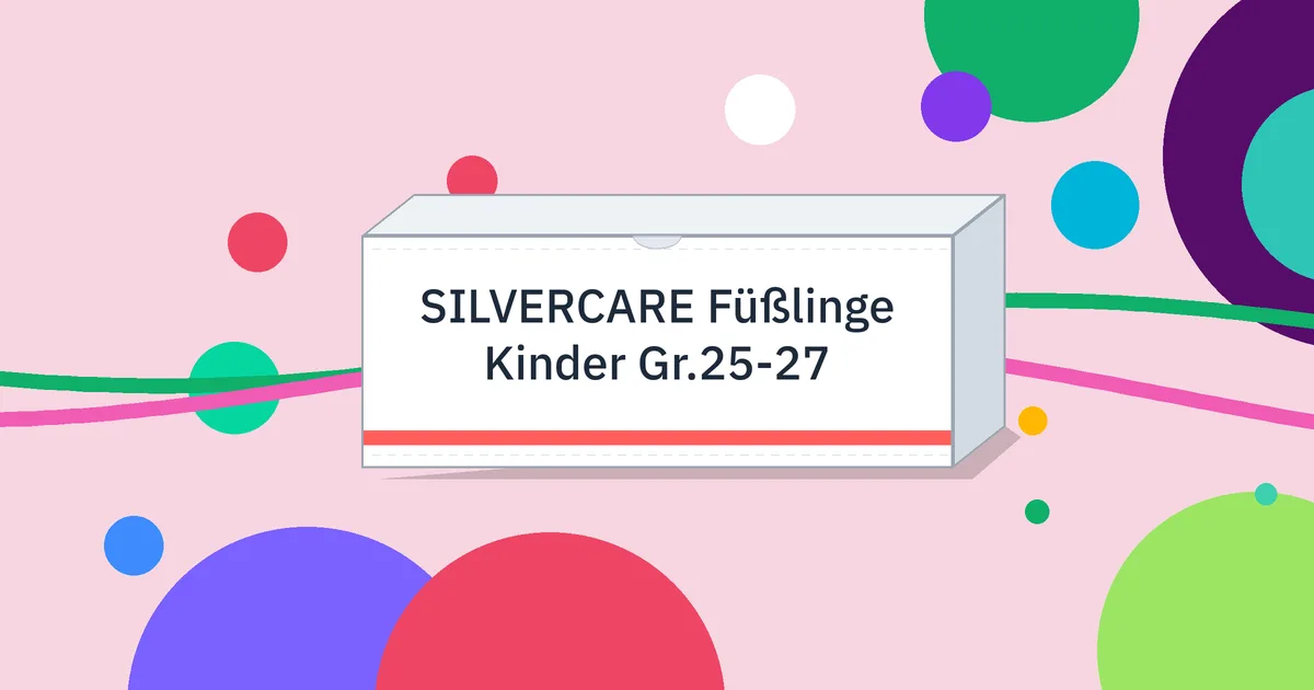 Symbolbild: Packung mit der Aufschrift SILVERCARE Füßlinge Kinder Gr.25-27 (PZN 01110446) – Verfügbarkeit und Bezug in Apotheken in Frankfurt am Main