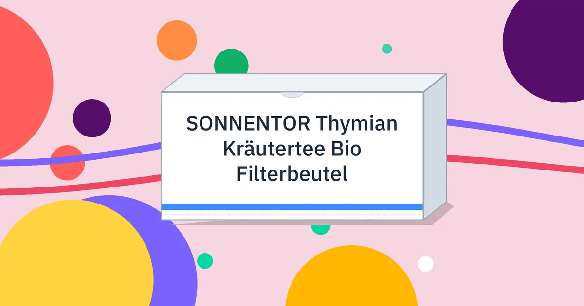 Symbolbild: Packung mit der Aufschrift SONNENTOR Thymian Kräutertee Bio Filterbeutel (PZN 18903530) – Verfügbarkeit und Bezug in Apotheken in Frankfurt am Main