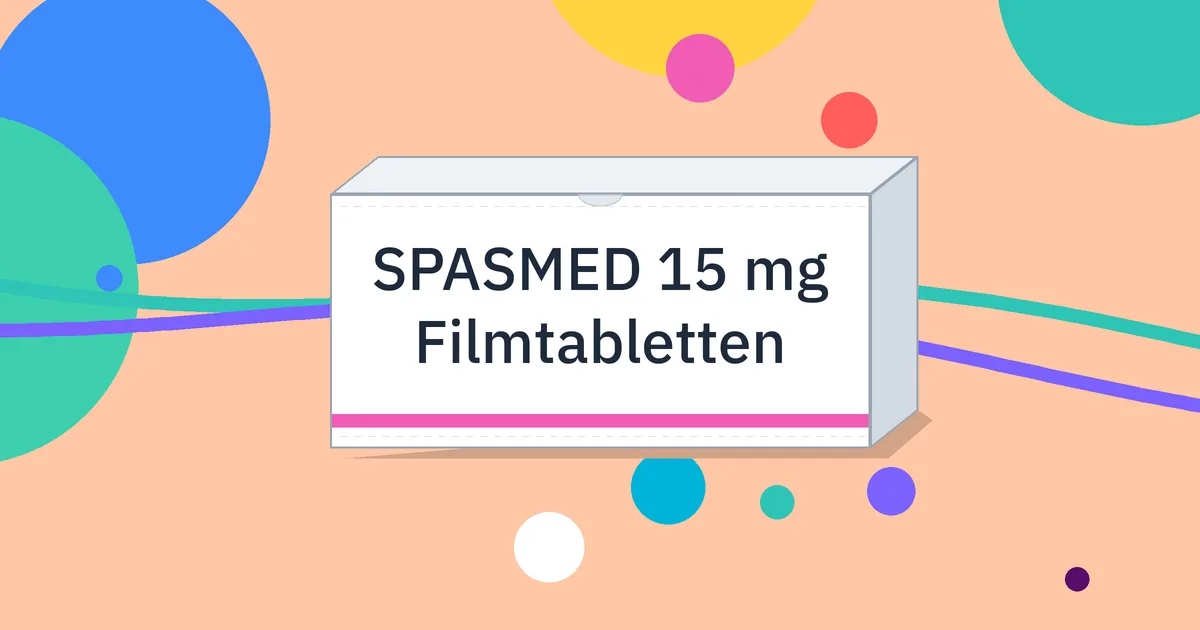 Symbolbild: Packung mit der Aufschrift SPASMED 15 mg Filmtabletten (PZN 15398273) – Verfügbarkeit und Bezug in Apotheken in Frankfurt am Main