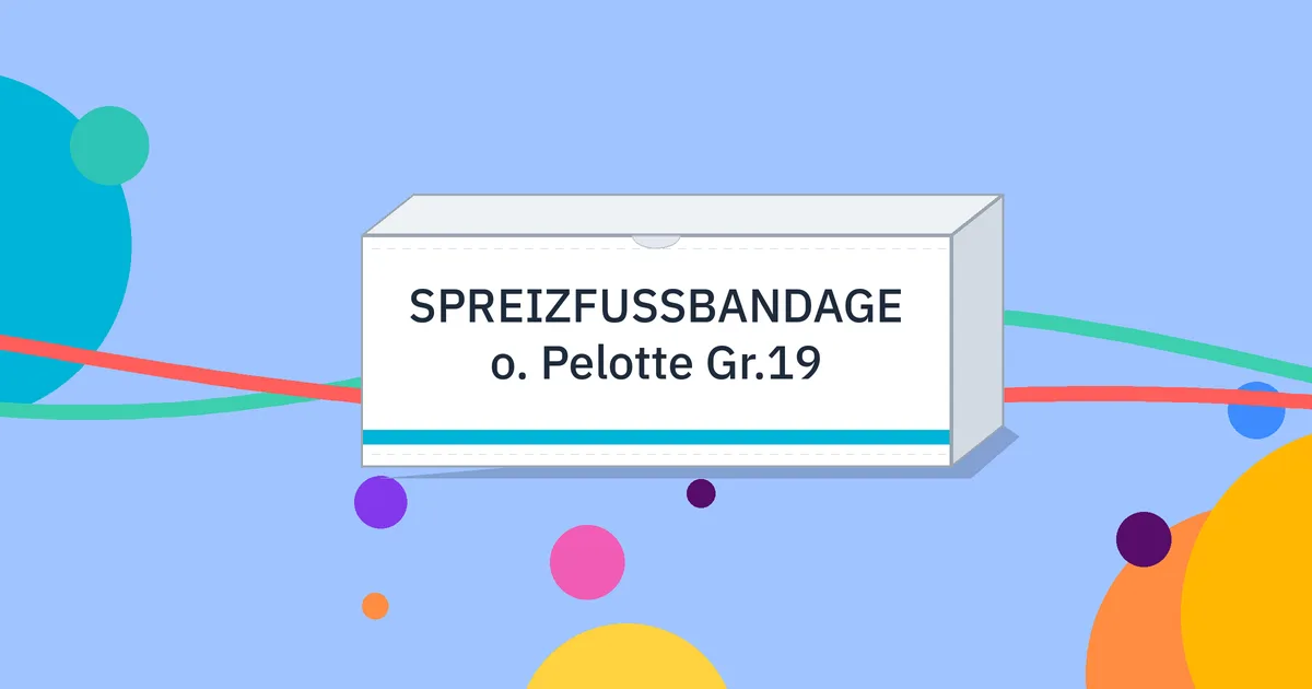 Symbolbild: Packung mit der Aufschrift SPREIZFUSSBANDAGE o. Pelotte Gr.19 (PZN 01736430) – Verfügbarkeit und Bezug in Apotheken in Frankfurt am Main