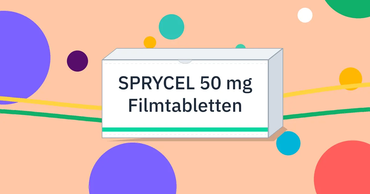 Symbolbild: Packung mit der Aufschrift SPRYCEL 50 mg Filmtabletten (PZN 01252436) – Verfügbarkeit und Bezug in Apotheken in Frankfurt am Main