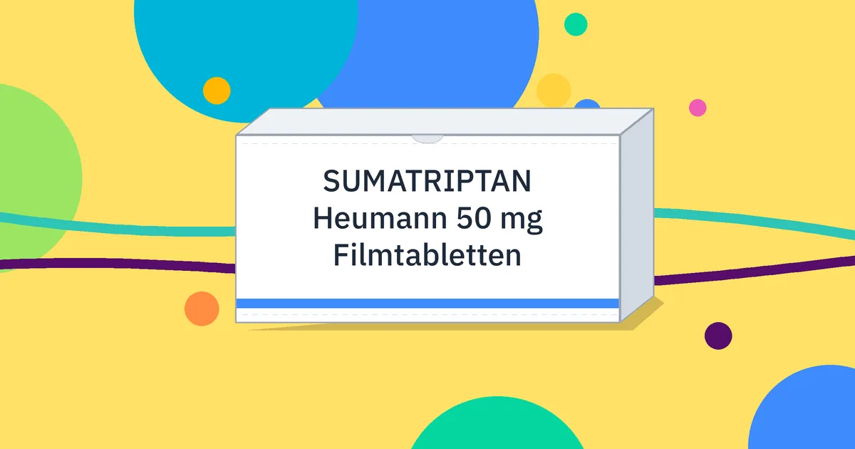 Symbolbild: Packung mit der Aufschrift SUMATRIPTAN Heumann 50 mg Filmtabletten (PZN 17438491) – Verfügbarkeit und Bezug in Apotheken in Frankfurt am Main