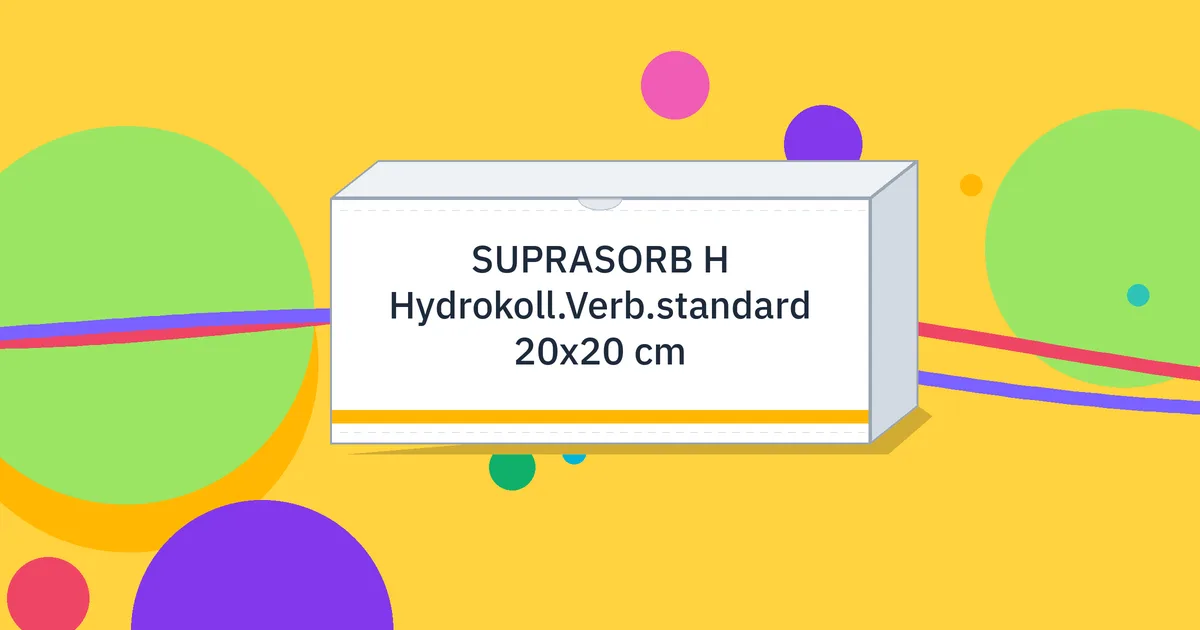 Symbolbild: Packung mit der Aufschrift SUPRASORB H Hydrokoll.Verb.standard 20x20 cm (PZN 15563312) – Verfügbarkeit und Bezug in Apotheken in Frankfurt am Main