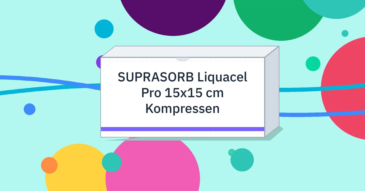 Symbolbild: Packung mit der Aufschrift SUPRASORB Liquacel Pro 15x15 cm Kompressen (PZN 19452779) – Verfügbarkeit und Bezug in Apotheken in Frankfurt am Main