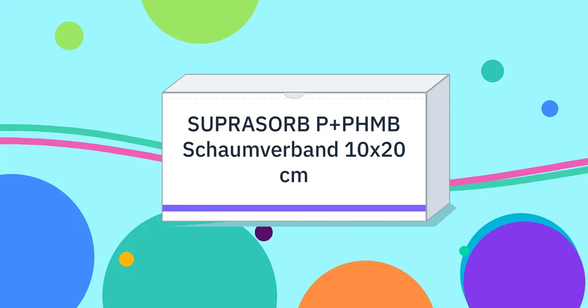 Symbolbild: Packung mit der Aufschrift SUPRASORB P+PHMB Schaumverband 10x20 cm (PZN 18604483) – Verfügbarkeit und Bezug in Apotheken in Frankfurt am Main