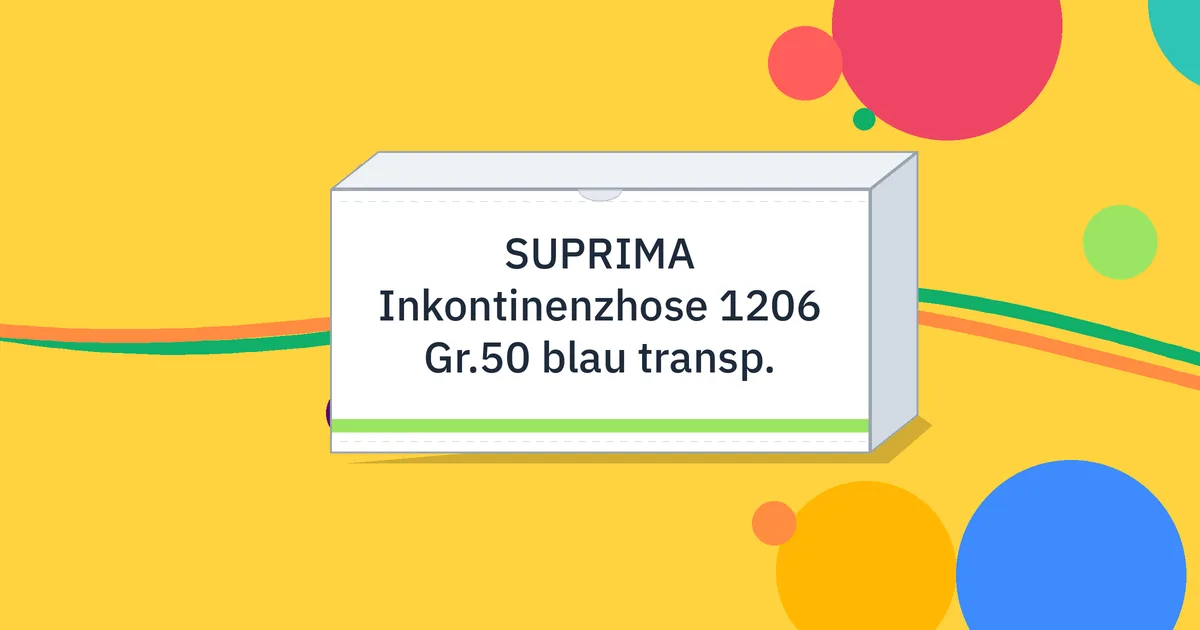 Symbolbild: Packung mit der Aufschrift SUPRIMA Inkontinenzhose 1206 Gr.50 blau transp. (PZN 01515232) – Verfügbarkeit und Bezug in Apotheken in Frankfurt am Main