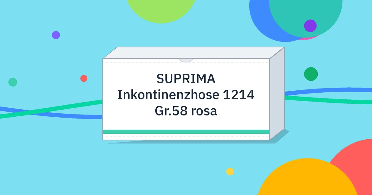 Symbolbild: Packung mit der Aufschrift SUPRIMA Inkontinenzhose 1214 Gr.58 rosa (PZN 03025302) – Verfügbarkeit und Bezug in Apotheken in Frankfurt am Main