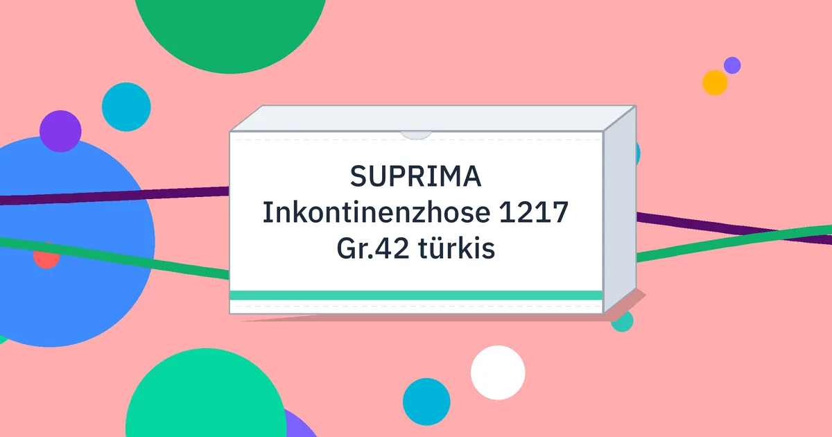 Symbolbild: Packung mit der Aufschrift SUPRIMA Inkontinenzhose 1217 Gr.42 türkis (PZN 19174487) – Verfügbarkeit und Bezug in Apotheken in Frankfurt am Main