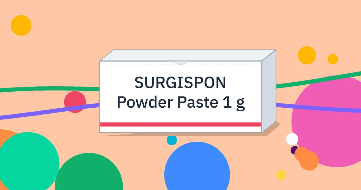 Symbolbild: Packung mit der Aufschrift SURGISPON Powder Paste 1 g (PZN 18741263) – Verfügbarkeit und Bezug in Apotheken in Frankfurt am Main