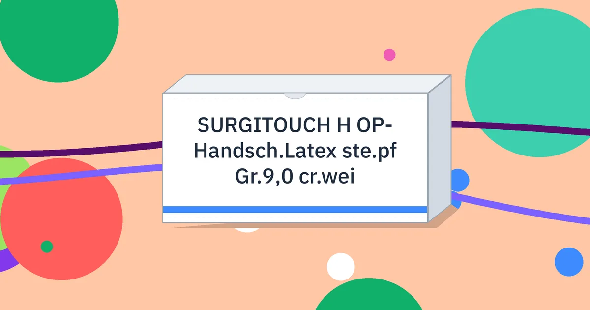 Symbolbild: Packung mit der Aufschrift SURGITOUCH H OP-Handsch.Latex ste.pf Gr.9,0 cr.wei (PZN 20156744) – Verfügbarkeit und Bezug in Apotheken in Frankfurt am Main