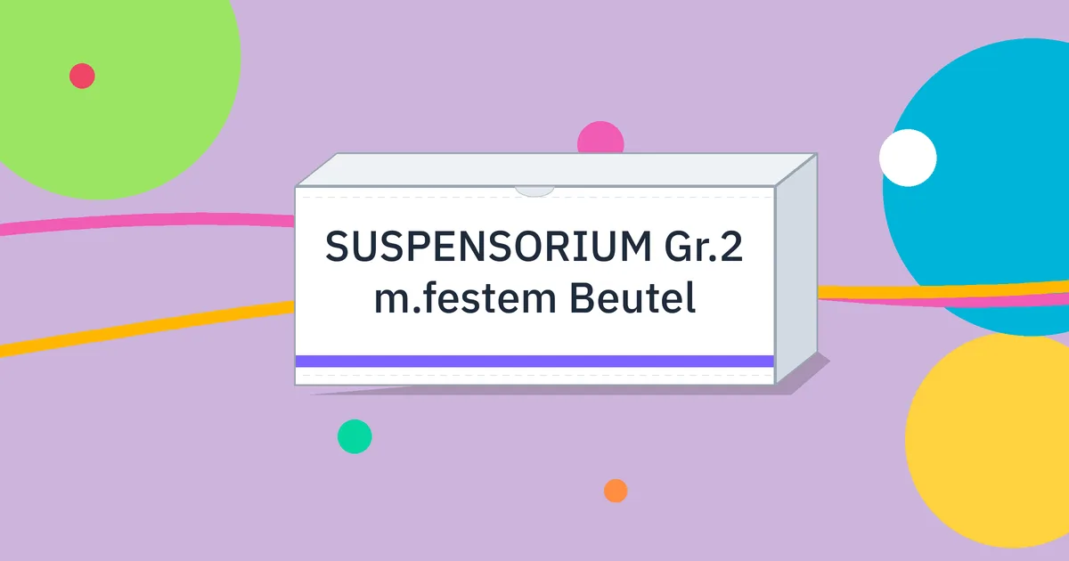 Symbolbild: Packung mit der Aufschrift SUSPENSORIUM Gr.2 m.festem Beutel (PZN 05399739) – Verfügbarkeit und Bezug in Apotheken in Frankfurt am Main