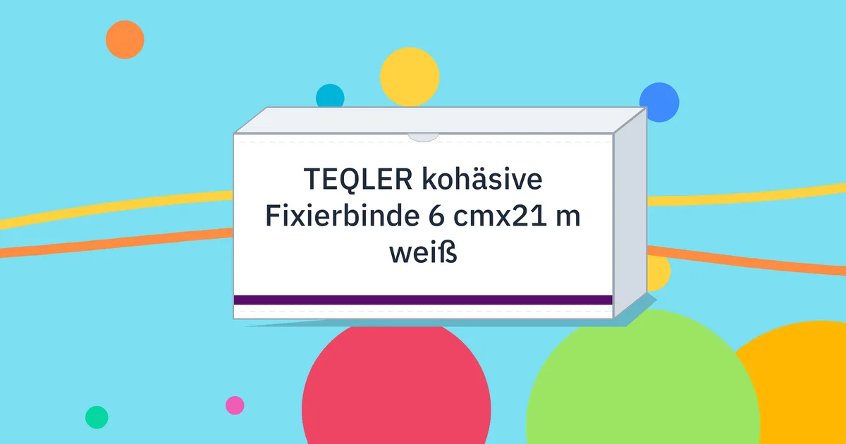 Symbolbild: Packung mit der Aufschrift TEQLER kohäsive Fixierbinde 6 cmx21 m weiß (PZN 19209464) – Verfügbarkeit und Bezug in Apotheken in Frankfurt am Main