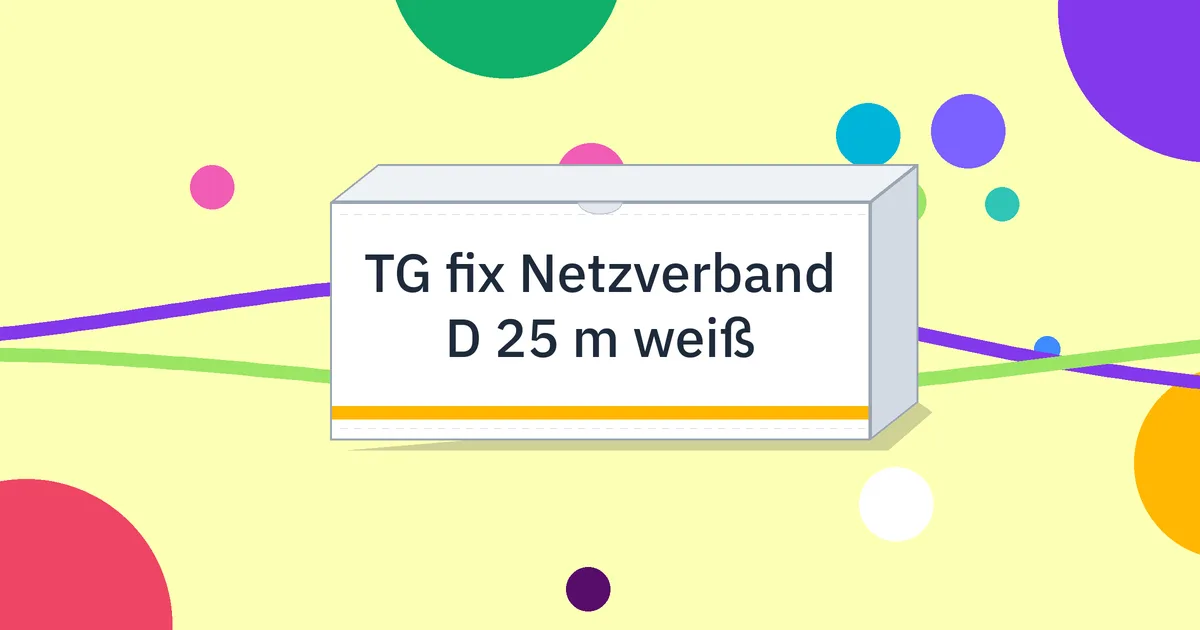 Symbolbild: Packung mit der Aufschrift TG fix Netzverband D 25 m weiß (PZN 00537361) – Verfügbarkeit und Bezug in Apotheken in Frankfurt am Main