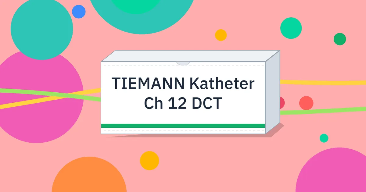 Symbolbild: Packung mit der Aufschrift TIEMANN Katheter Ch 12 DCT (PZN 02847858) – Verfügbarkeit und Bezug in Apotheken in Frankfurt am Main