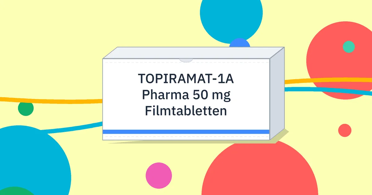 Symbolbild: Packung mit der Aufschrift TOPIRAMAT-1A Pharma 50 mg Filmtabletten (PZN 05369218) – Verfügbarkeit und Bezug in Apotheken in Frankfurt am Main