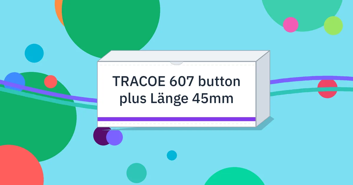 Symbolbild: Packung mit der Aufschrift TRACOE 607 button plus Länge 45mm (PZN 05881672) – Verfügbarkeit und Bezug in Apotheken in Frankfurt am Main