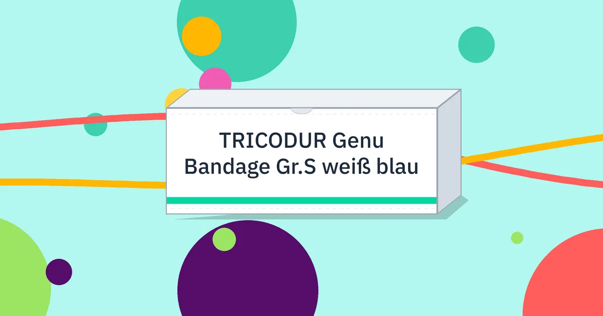 Symbolbild: Packung mit der Aufschrift TRICODUR Genu Bandage Gr.S weiß blau (PZN 03094065) – Verfügbarkeit und Bezug in Apotheken in Frankfurt am Main