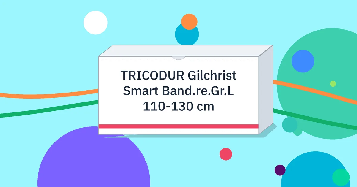 Symbolbild: Packung mit der Aufschrift TRICODUR Gilchrist Smart Band.re.Gr.L 110-130 cm (PZN 10014167) – Verfügbarkeit und Bezug in Apotheken in Frankfurt am Main