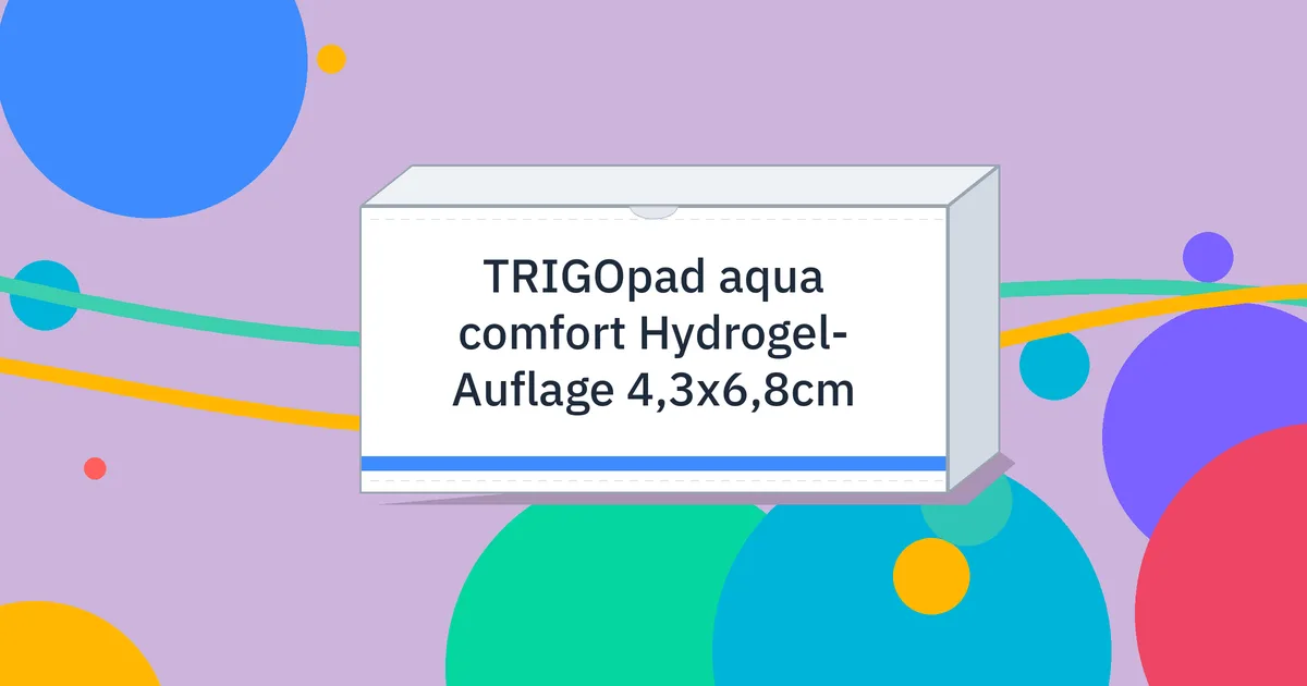 Symbolbild: Packung mit der Aufschrift TRIGOpad aqua comfort Hydrogel-Auflage 4,3x6,8cm (PZN 20342725) – Verfügbarkeit und Bezug in Apotheken in Frankfurt am Main