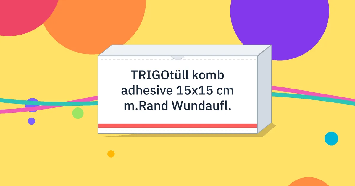 Symbolbild: Packung mit der Aufschrift TRIGOtüll komb adhesive 15x15 cm m.Rand Wundaufl. (PZN 20343127) – Verfügbarkeit und Bezug in Apotheken in Frankfurt am Main