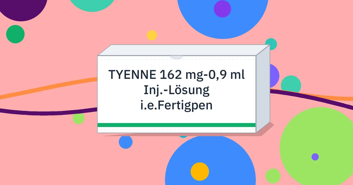 Symbolbild: Packung mit der Aufschrift TYENNE 162 mg-0,9 ml Inj.-Lösung i.e.Fertigpen (PZN 19400417) – Verfügbarkeit und Bezug in Apotheken in Frankfurt am Main