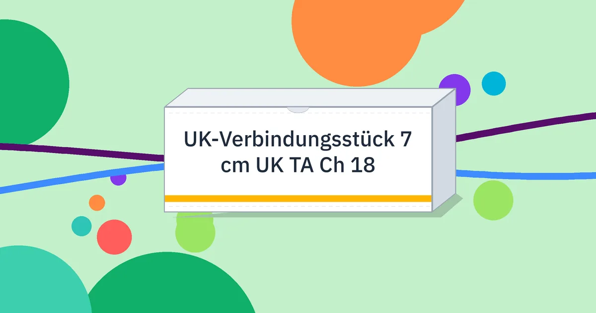 Symbolbild: Packung mit der Aufschrift UK-Verbindungsstück 7 cm UK TA Ch 18 (PZN 17489494) – Verfügbarkeit und Bezug in Apotheken in Frankfurt am Main