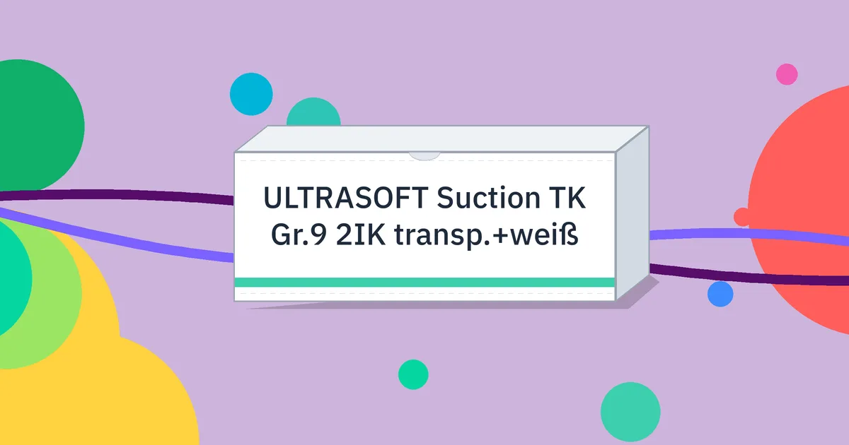Symbolbild: Packung mit der Aufschrift ULTRASOFT Suction TK Gr.9 2IK transp.+weiß (PZN 10731561) – Verfügbarkeit und Bezug in Apotheken in Frankfurt am Main