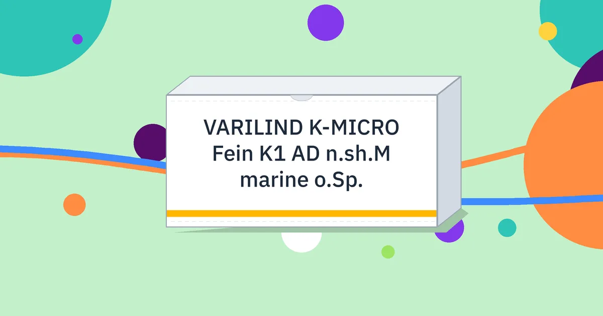 Symbolbild: Packung mit der Aufschrift VARILIND K-MICRO Fein K1 AD n.sh.M marine o.Sp. (PZN 20557532) – Verfügbarkeit und Bezug in Apotheken in Frankfurt am Main