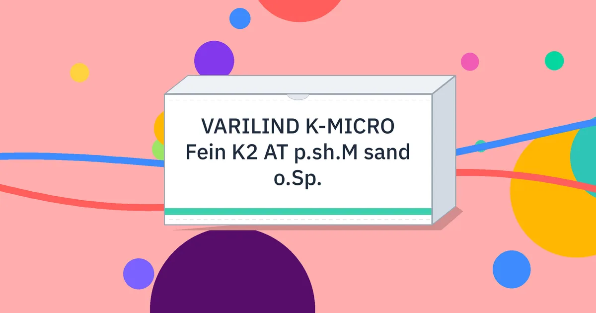 Symbolbild: Packung mit der Aufschrift VARILIND K-MICRO Fein K2 AT p.sh.M sand o.Sp. (PZN 20553215) – Verfügbarkeit und Bezug in Apotheken in Frankfurt am Main
