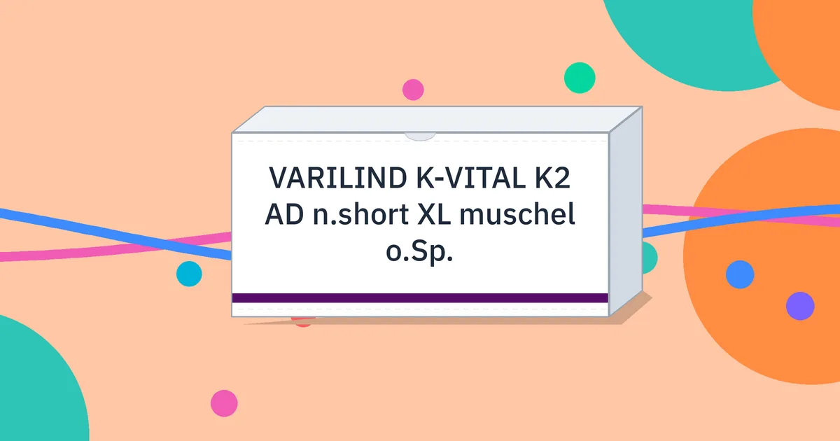 Symbolbild: Packung mit der Aufschrift VARILIND K-VITAL K2 AD n.short XL muschel o.Sp. (PZN 20568754) – Verfügbarkeit und Bezug in Apotheken in Frankfurt am Main