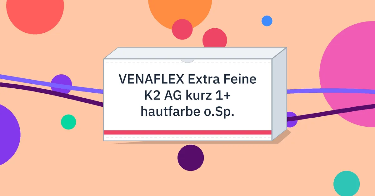 Symbolbild: Packung mit der Aufschrift VENAFLEX Extra Feine K2 AG kurz 1+ hautfarbe o.Sp. (PZN 18308276) – Verfügbarkeit und Bezug in Apotheken in Frankfurt am Main