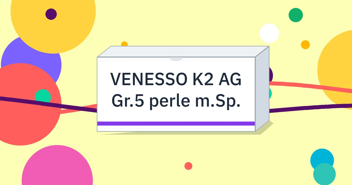 Symbolbild: Packung mit der Aufschrift VENESSO K2 AG Gr.5 perle m.Sp. (PZN 03275447) – Verfügbarkeit und Bezug in Apotheken in Frankfurt am Main